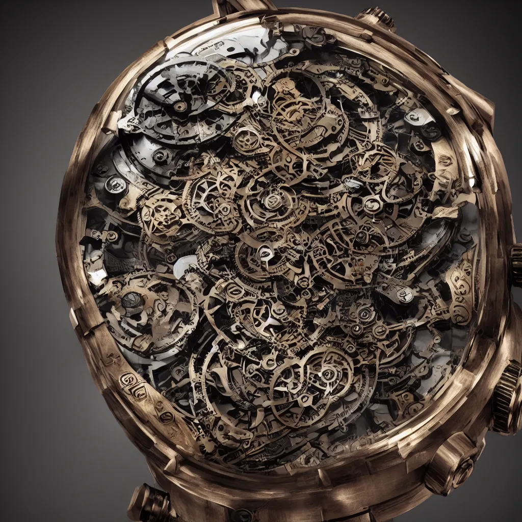 a steampunk style mechanical wrist watch by greg | Stable Diffusion ...