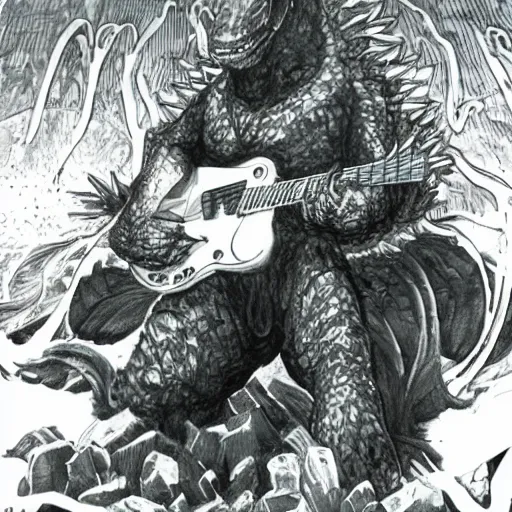 godzilla playing the electric guitar | Stable Diffusion | OpenArt