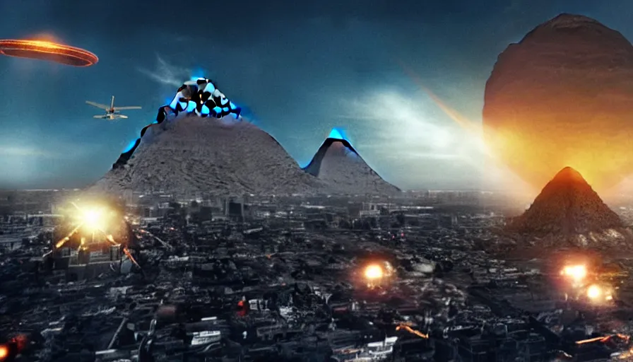 big ufo flying over exploding pyramids, drebis flying | Stable ...