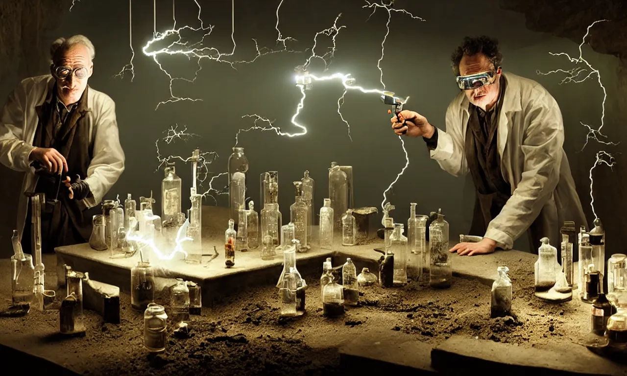 ancient scientist making frankeinstein born in night | Stable Diffusion ...