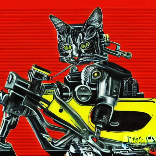 art, digital painting, popart, cyborg robot cat with | Stable Diffusion ...