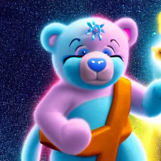 a film still of a care bear wielding excalibur | Stable Diffusion | OpenArt