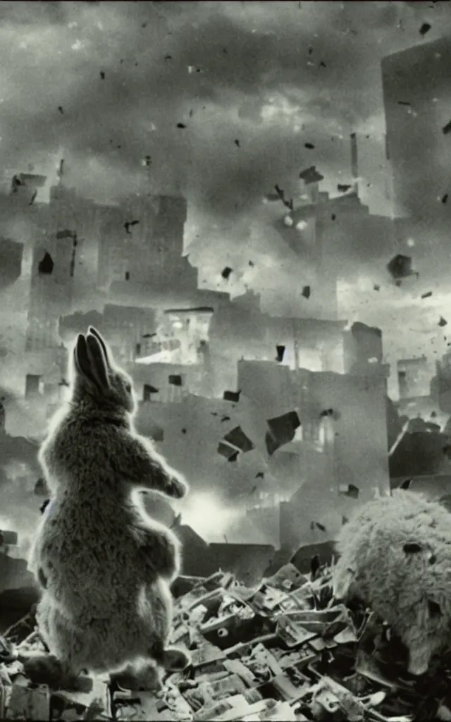 Rabbit Kaiju destroying buildings, film still | Stable Diffusion | OpenArt
