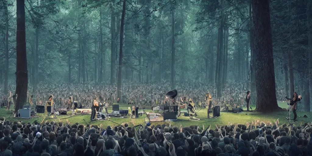 the band radiohead performing in the forest with the | Stable Diffusion ...