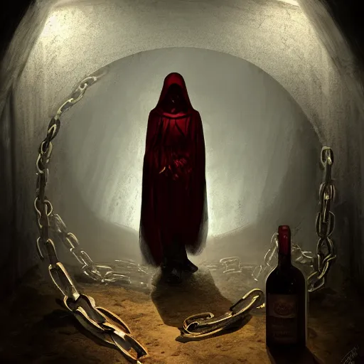 cloaked figure wrapped in and held up by chains in a | Stable Diffusion ...