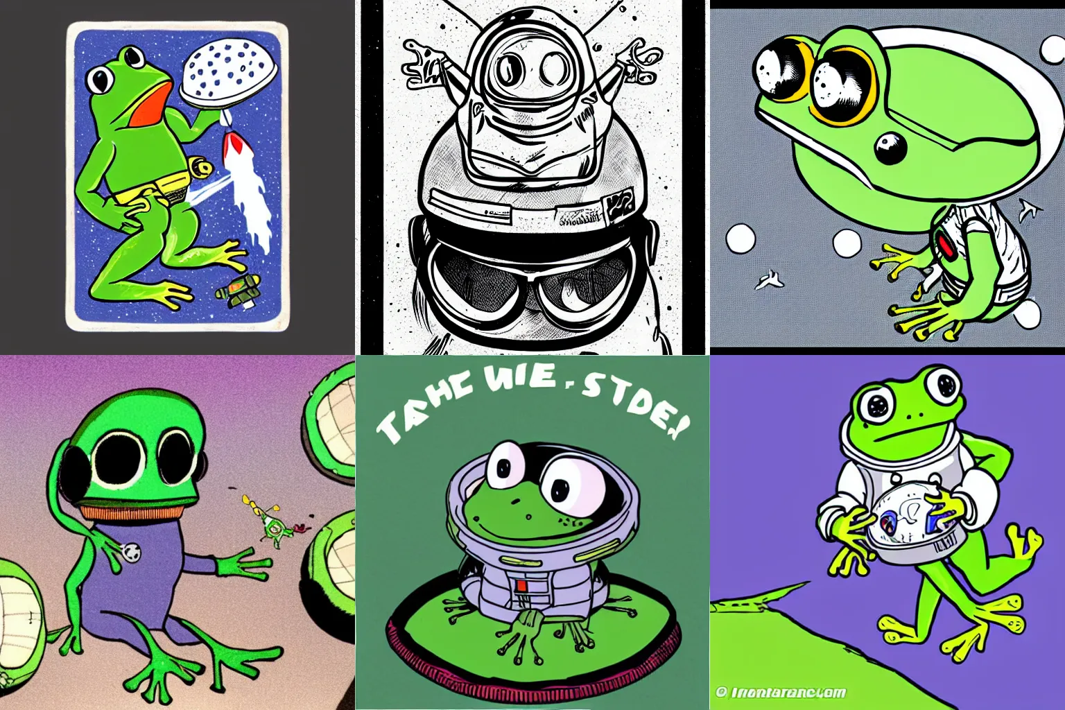 The Wednesday frog with a space helmet, flying a | Stable Diffusion ...