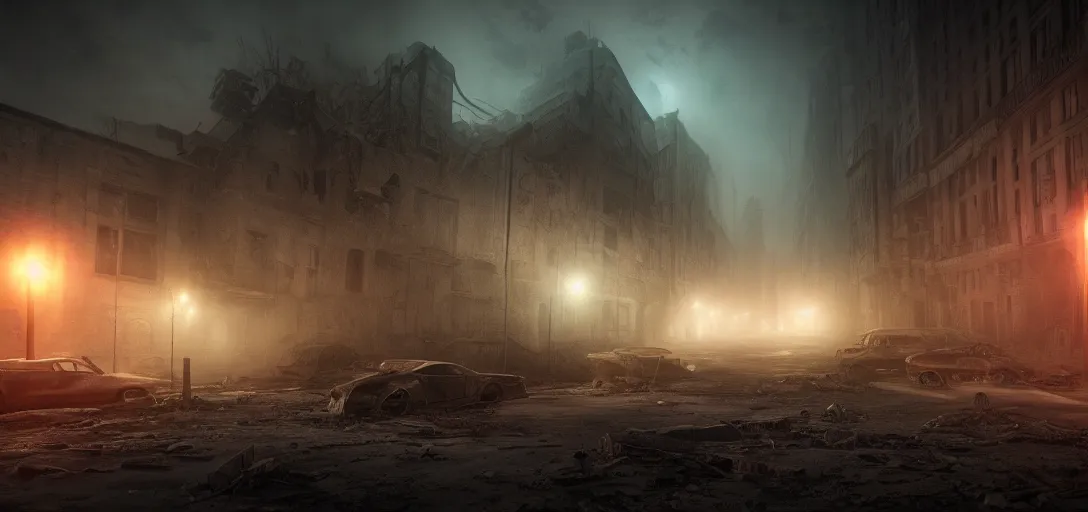 dramatic eerie render of dark abandoned ruined city at | Stable ...