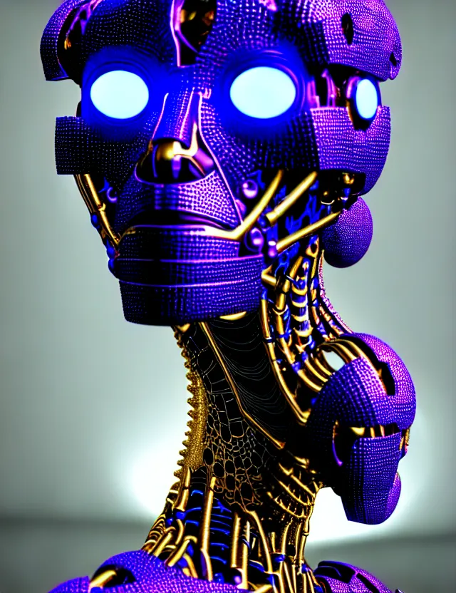 complex 3 d render of a cyborg droid with glowing blue | Stable ...
