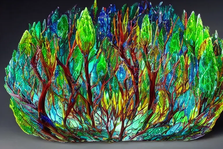 Intricate color glass sculptures of forests, formed | Stable Diffusion ...
