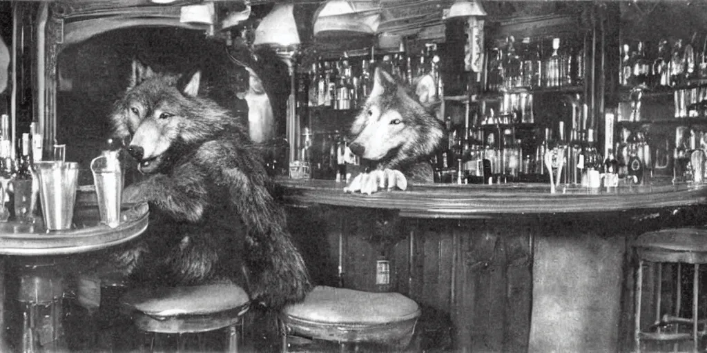 anthropomorphic furry wolf in a bar, 1900s picture | Stable Diffusion ...