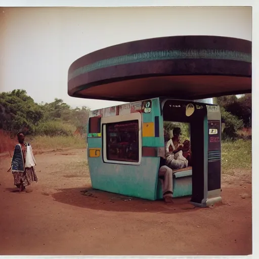old polaroids of futuristic african bus stops with | Stable Diffusion
