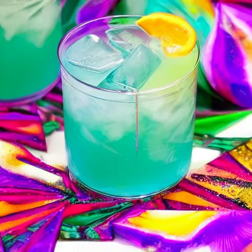 Exotic, vibrantly colorful cocktail. Wacky glass. | Stable Diffusion ...