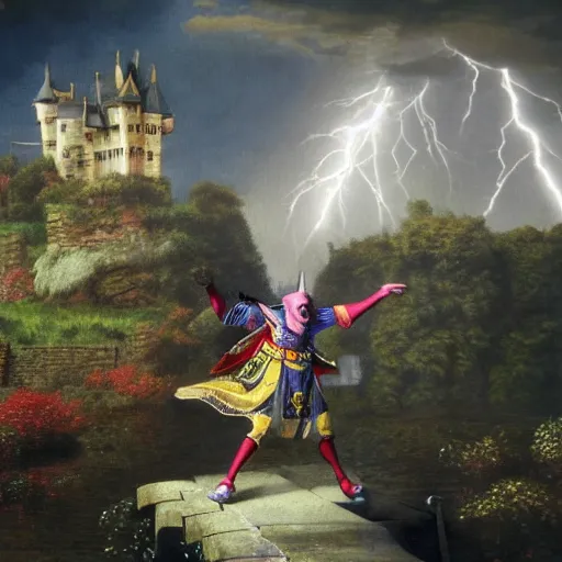 The jester Knight leaving the castle through the | Stable Diffusion ...