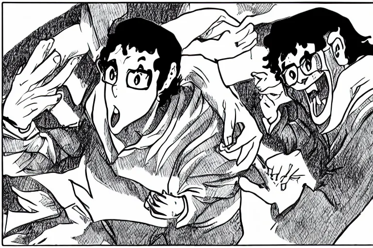 George Costanza screaming, manga, b&w, in the style of | Stable ...