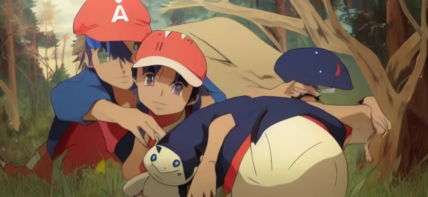 ash ketchum catches a rare pokemon, digital painting | Stable Diffusion ...