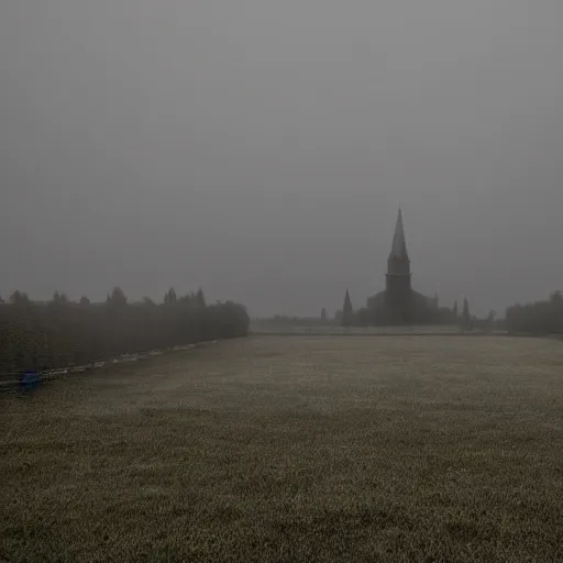 dark ominous black large cathedral in the fog from the | Stable ...
