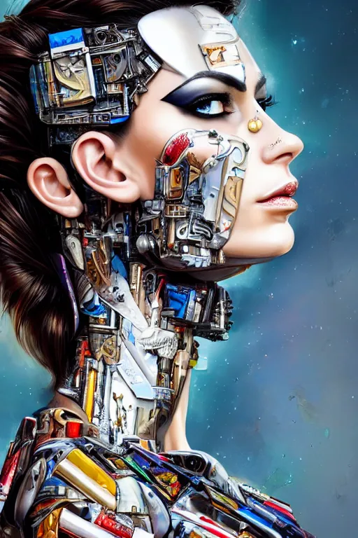 sideview waist up portrait of beautiful cyborg woman | Stable Diffusion | OpenArt
