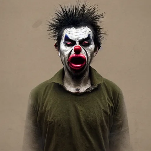 moody, foggy and scary portrait of an angry clown by | Stable Diffusion ...