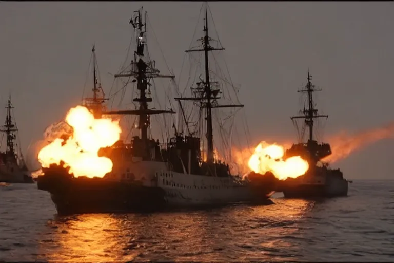 vfx movie old ships firing canons 8 5 mm by emmanuel | Stable Diffusion ...