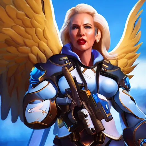 a screenshot of arnold schwarzenegger as mercy in | Stable Diffusion ...