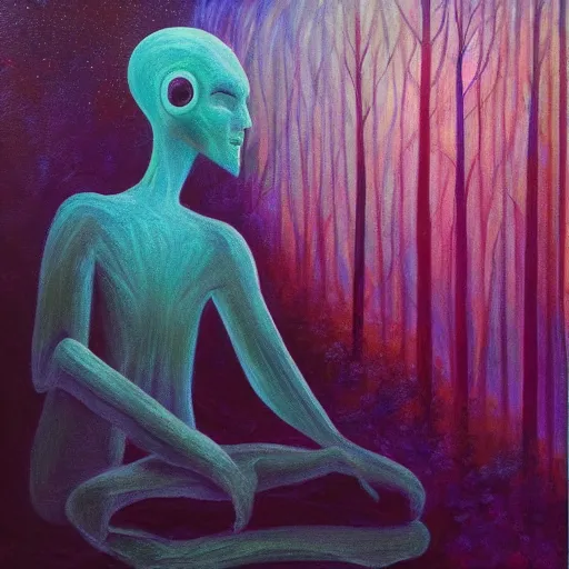 painting of a tranquil alien made of light and glows | Stable Diffusion ...