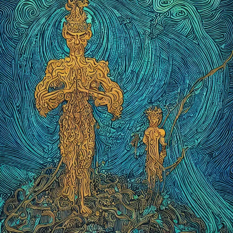 A highly detailed crisp 2D god like figure with small | Stable Diffusion