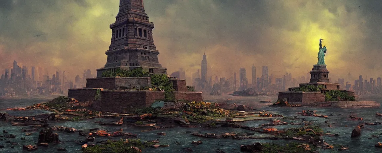 ancient ruins of a statue of liberty half buried, [ | Stable Diffusion ...
