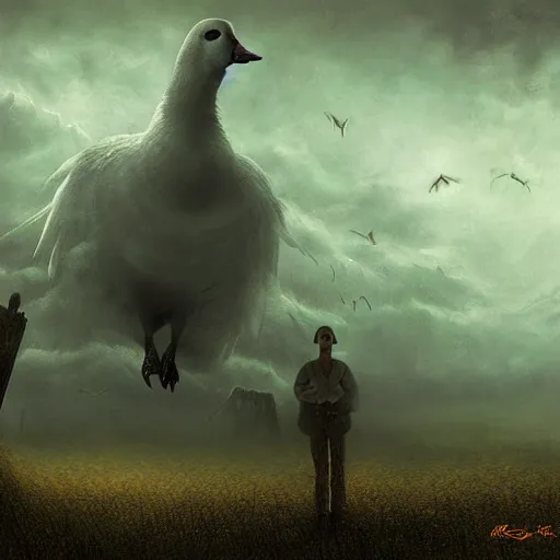 a horror art of goose, very scary goose looking at the | Stable Diffusion