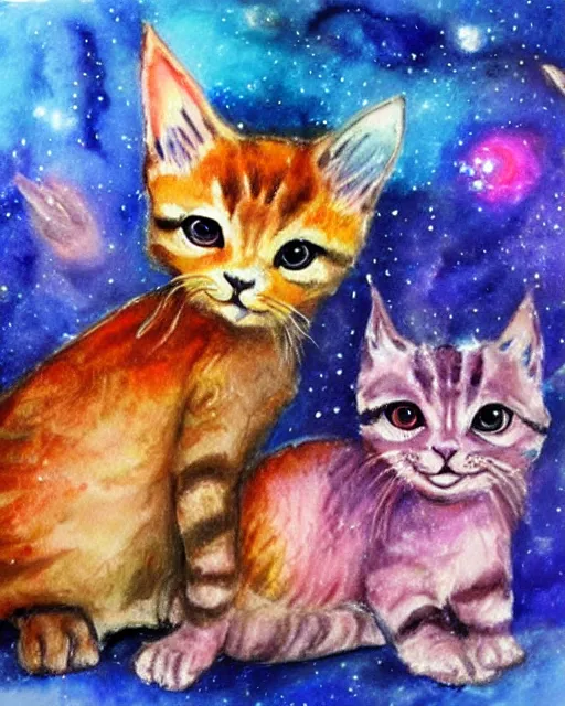 cute galactic space kittens, painted in water colors | Stable Diffusion ...