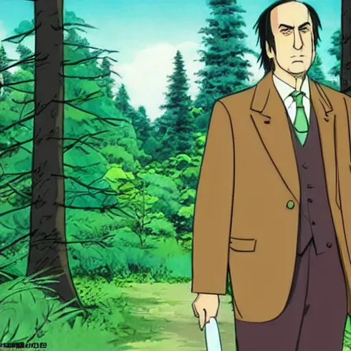 Saul Goodman in a forest by studio Ghibli, anime | Stable Diffusion ...