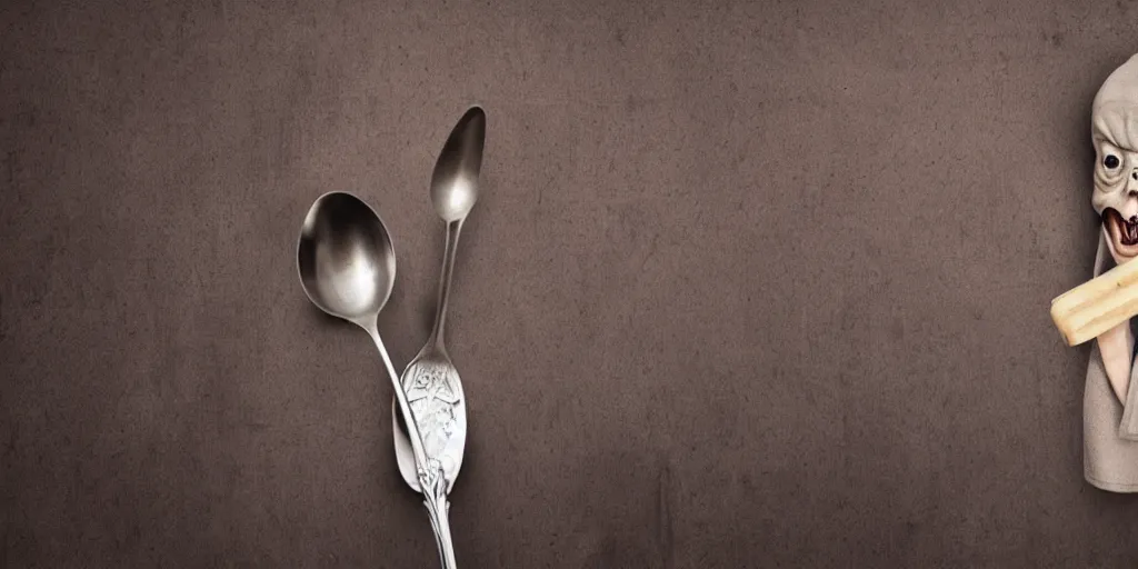 evil spoon wearing a robe holding a pitchfork | Stable Diffusion | OpenArt