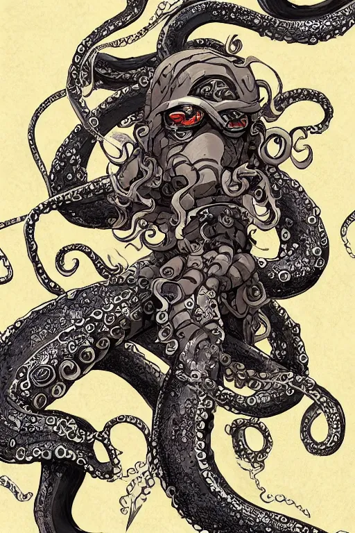 key anime visuals of an octopus ninja, fighting with a | Stable Diffusion