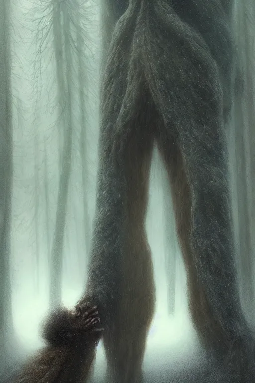 tall humanoid beast looming over a tiny human in a | Stable Diffusion ...