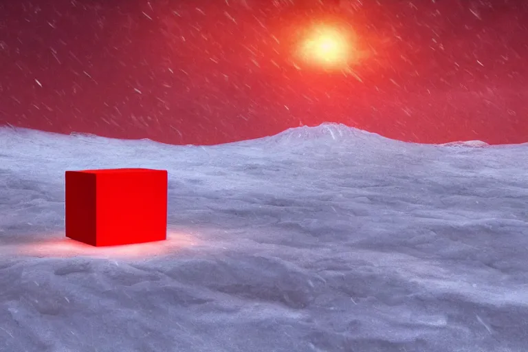 a large red cube of light sitting in the middle of a | Stable Diffusion