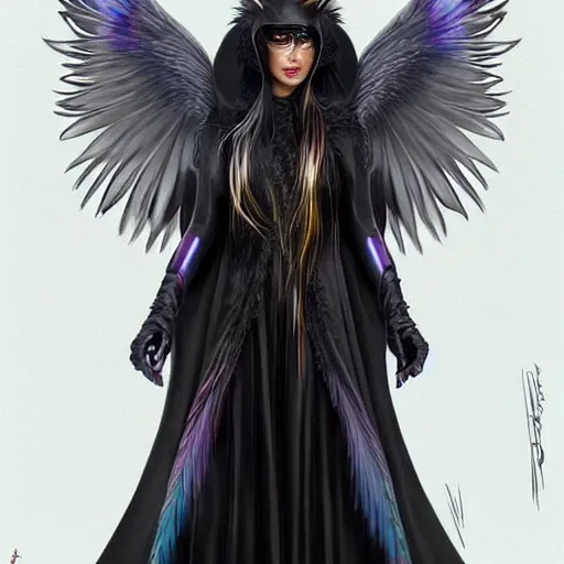 character portrait of a modest robed raven angel with | Stable ...