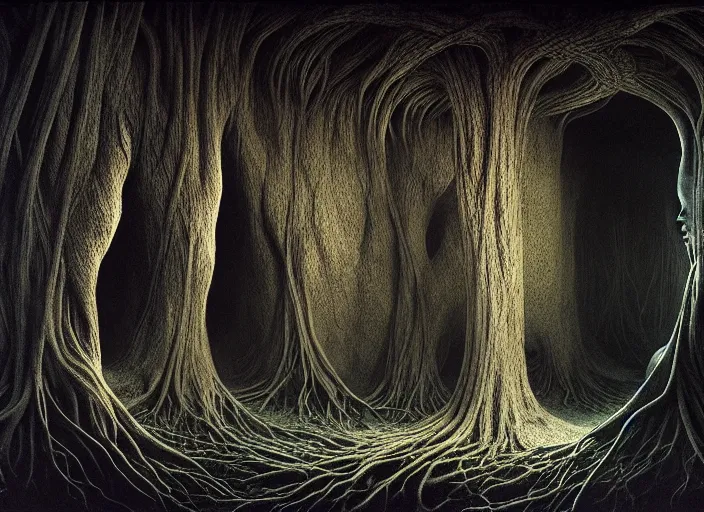 photo of roots growing down from a ceiling in an | Stable Diffusion ...