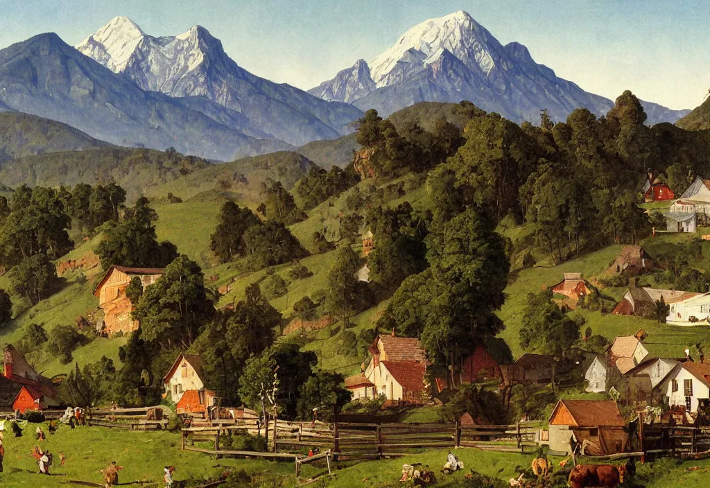 painting of a rural town with mountains in the | Stable Diffusion | OpenArt