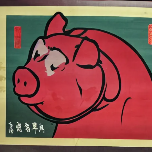 chinese propaganda poster with a cartoon pig as the | Stable Diffusion ...
