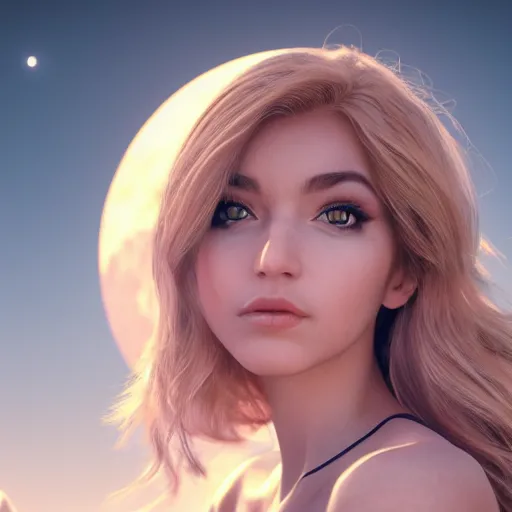 beautiful girl, moon in thebackground, portrait | Stable Diffusion ...