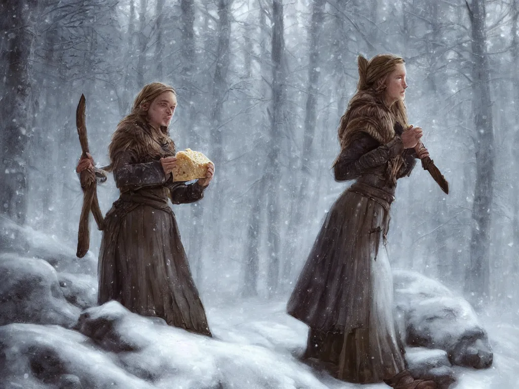 epic portrait an female viking eating loaf of bread | Stable Diffusion ...