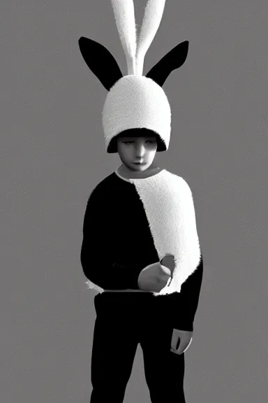 attractive little boy wearing an bunny suit, black and | Stable ...