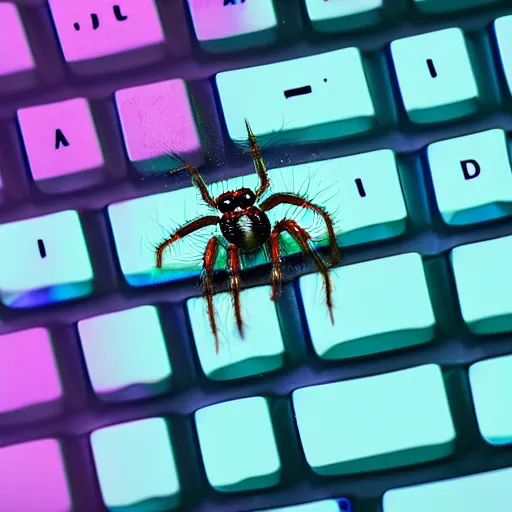 a jumping spider using minituarized computer keyboard, | Stable ...