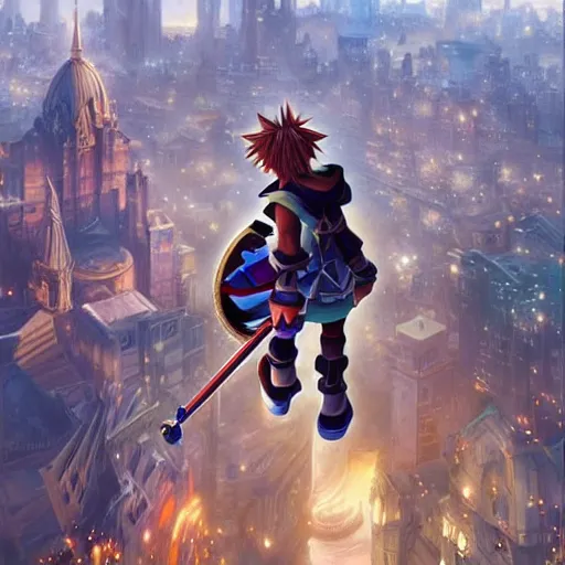 sora from kingdom hearts flying through a city, | Stable Diffusion ...