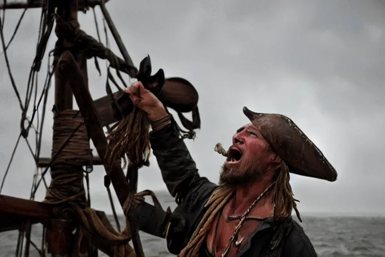 closeup old pirate yelling on an old pirate ship, | Stable Diffusion
