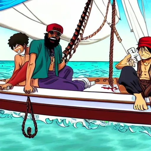 Mc Ride hanging out of the Going Merry with Luffy | Stable Diffusion ...