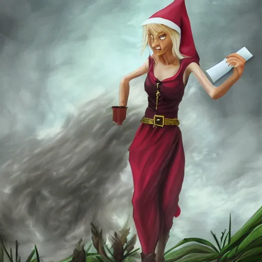 An old female elf holding a scroll, storm background, | Stable ...