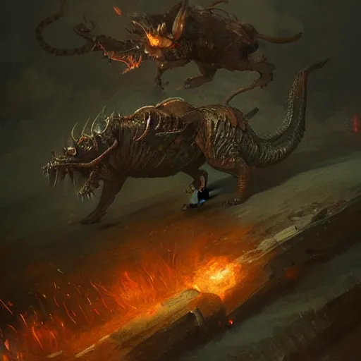 Two creatures in hell fighting each other, highly | Stable Diffusion ...