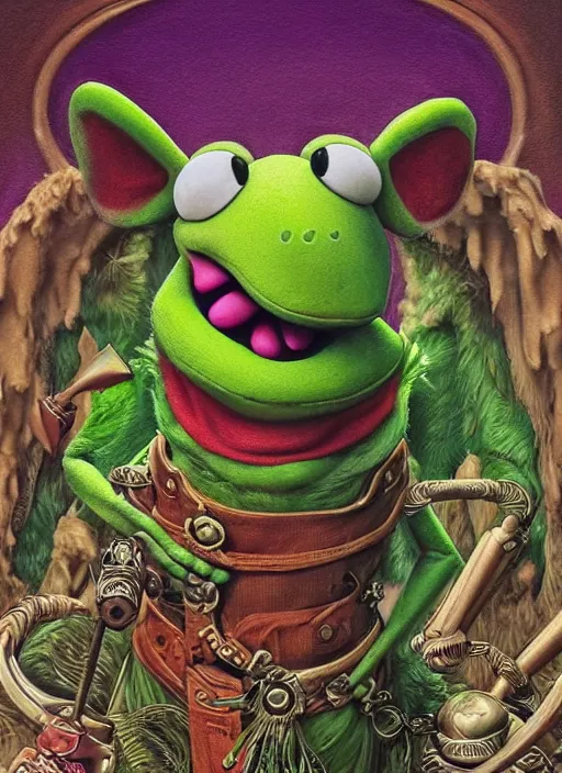 portrait of Baphomet Kermit the frog in Society | Stable Diffusion ...