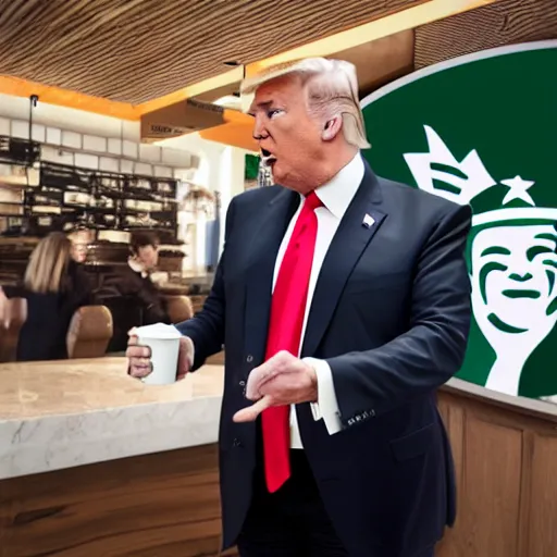 donald trump working in starbucks, reality, realistic, | Stable ...