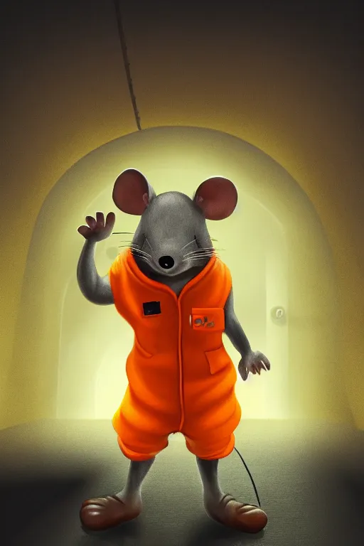 intimidating buff mouse dressed in an orange prison | Stable Diffusion